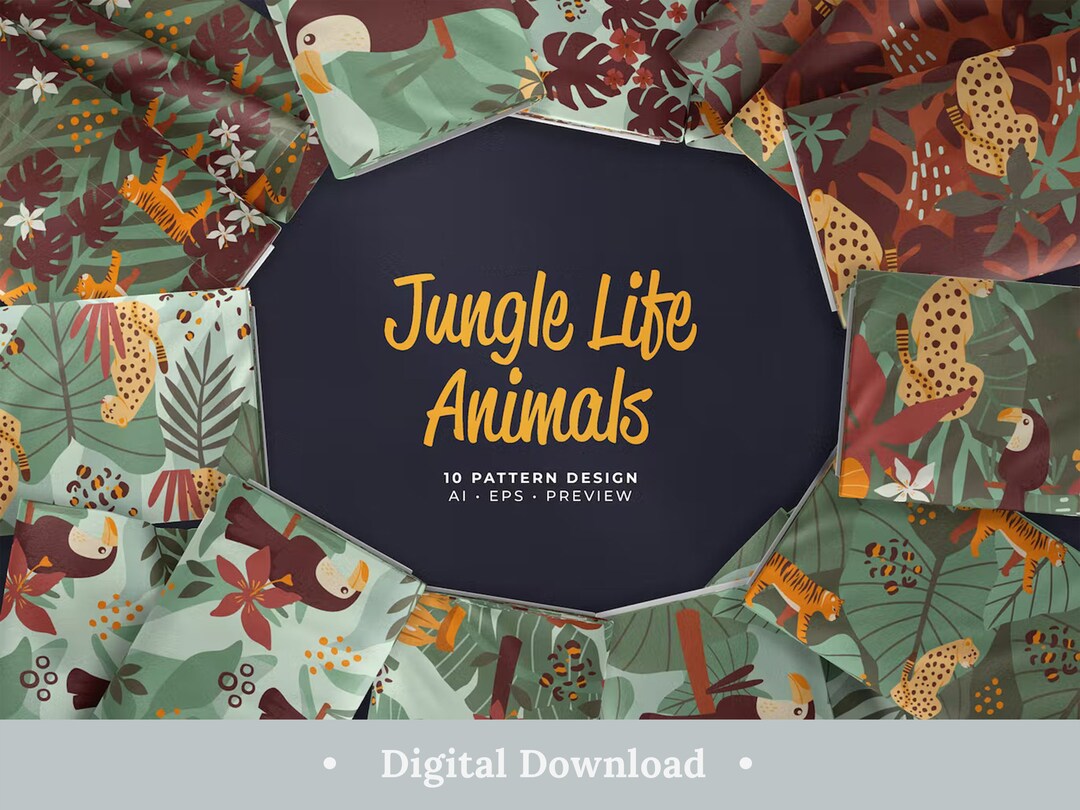 Animals Digital Paper Tropical Jungle Scrapbook Papers 10 Seamless ...