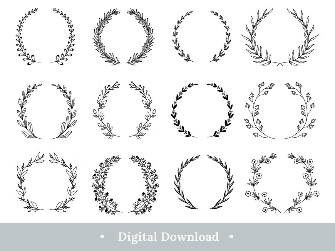 Floral Laurel Wreath Svg Wedding Leaves 60 Laser Cut Designs Cricut ...