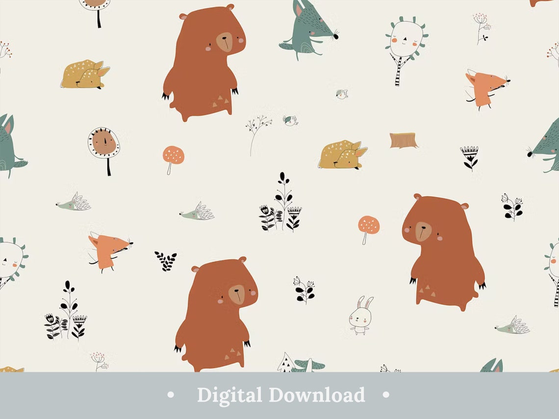 Animals Digital Paper Cute Forest Scrapbook Papers Aesthetic Colorful ...