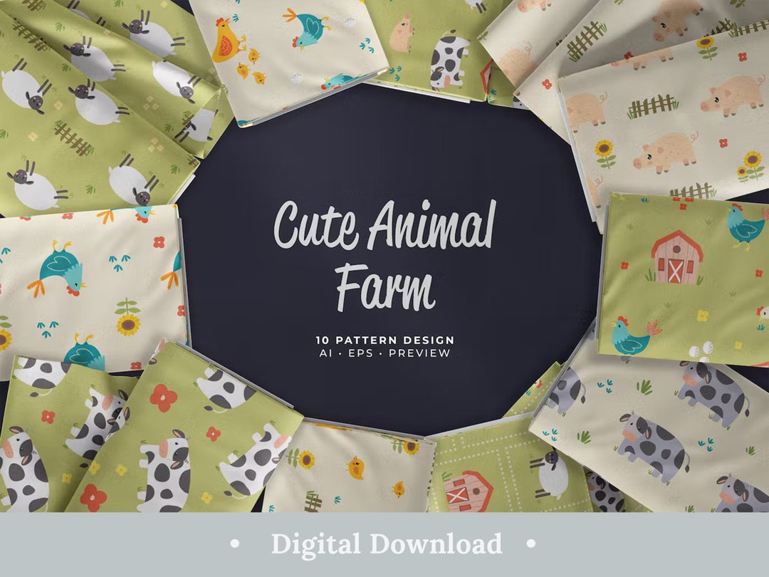 Farm Animals Digital Paper Cute Colorful Scrapbook Papers Animals ...