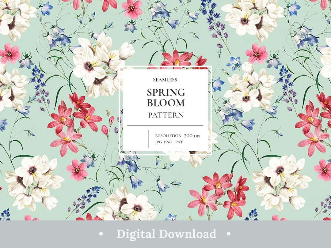 Floral Digital Paper Pastel Garden White Red Blue Flowers Scrapbook ...