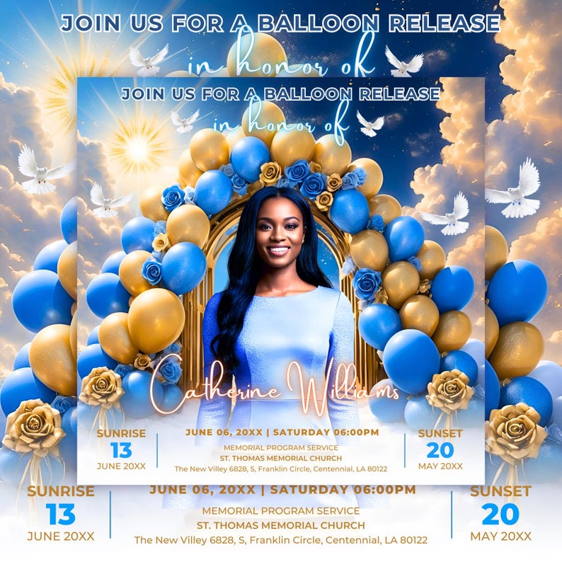 Balloon Release, in Loving Memory Flyer, Memorial Funeral Announcement ...