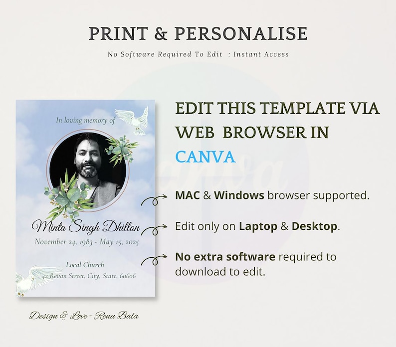 PRINTED Memorial Cards Personalized Funeral Prayer Cards Minimalist ...