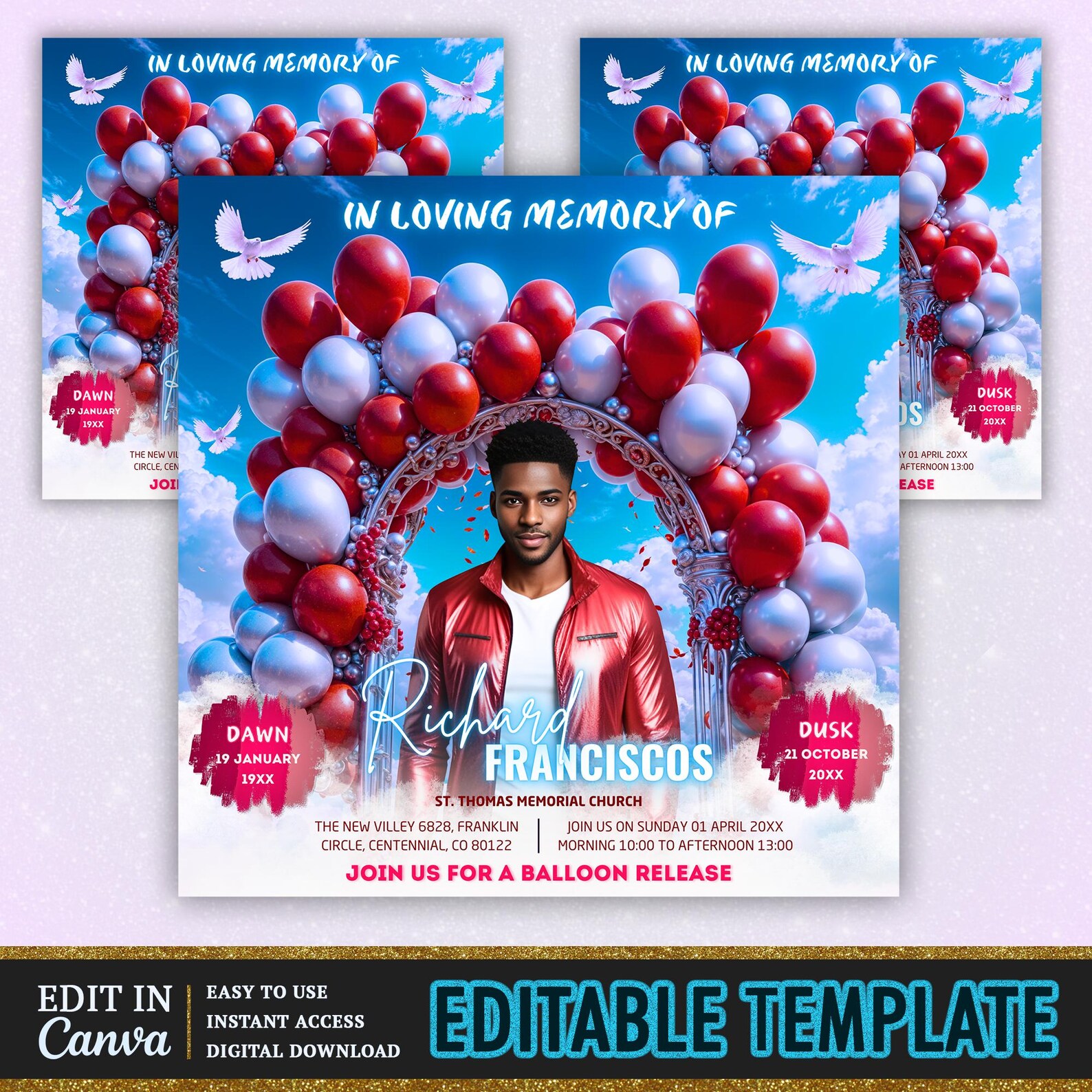 Balloon Release, in Loving Memory Flyer, Memorial Funeral Announcement ...