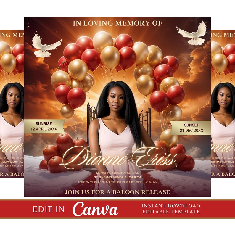 Balloon Release, in Loving Memory Flyer, Memorial Funeral Announcement ...