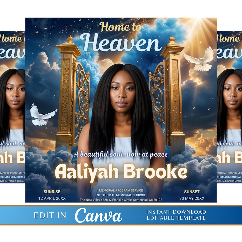 Home to Heaven, Memorial Funeral Announcement Flyer, Funeral ...