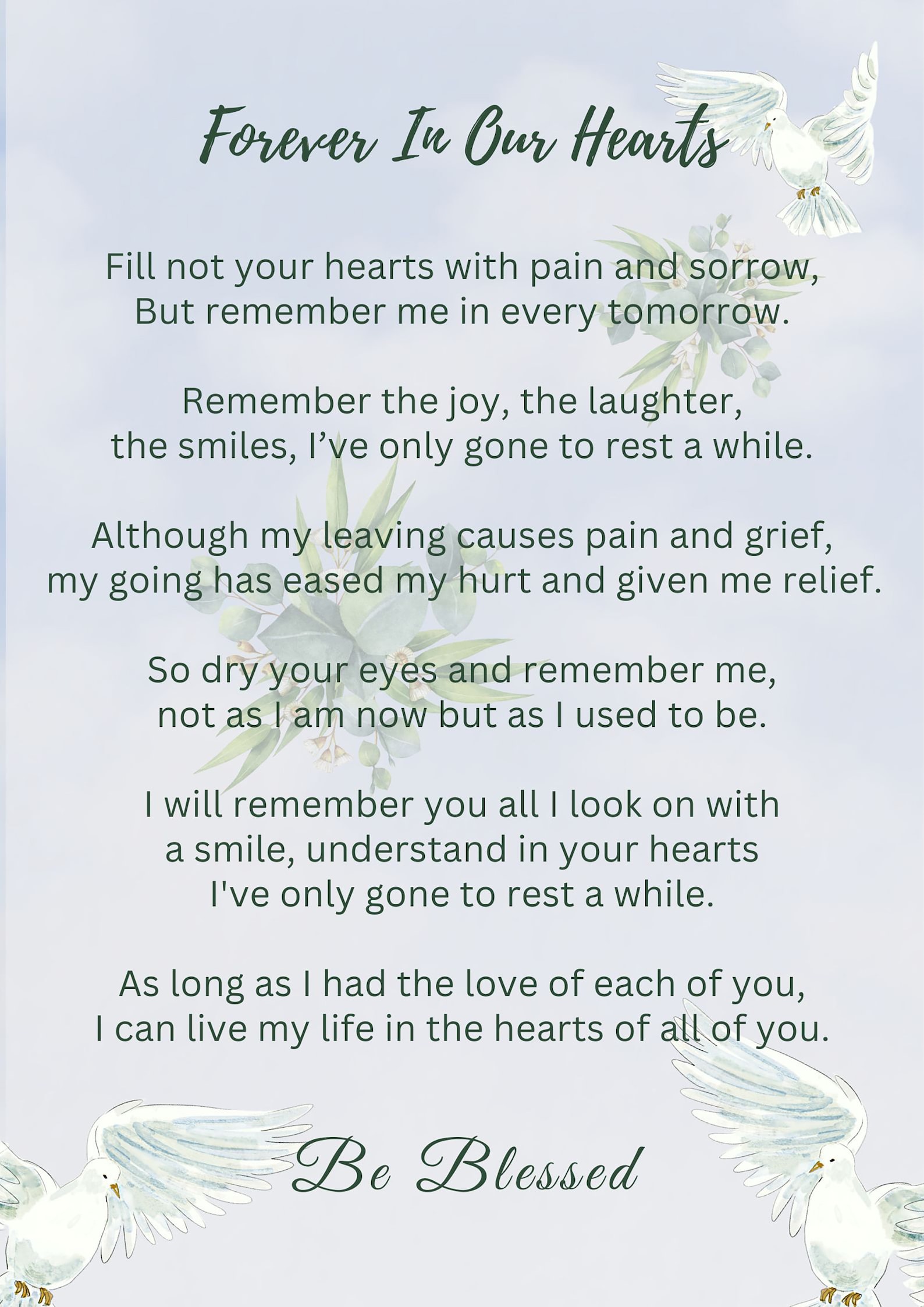 PRINTED Memorial Cards Personalized Funeral Prayer Cards Minimalist ...