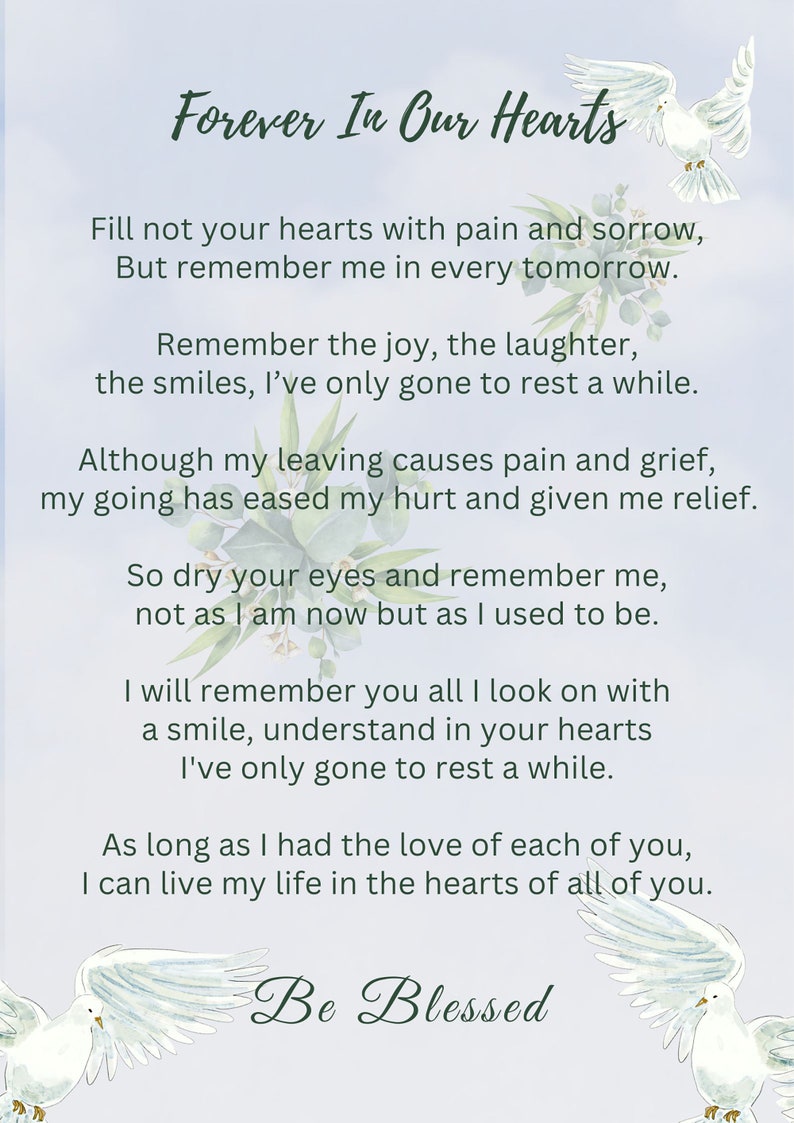 PRINTED Memorial Cards Personalized Funeral Prayer Cards Minimalist ...