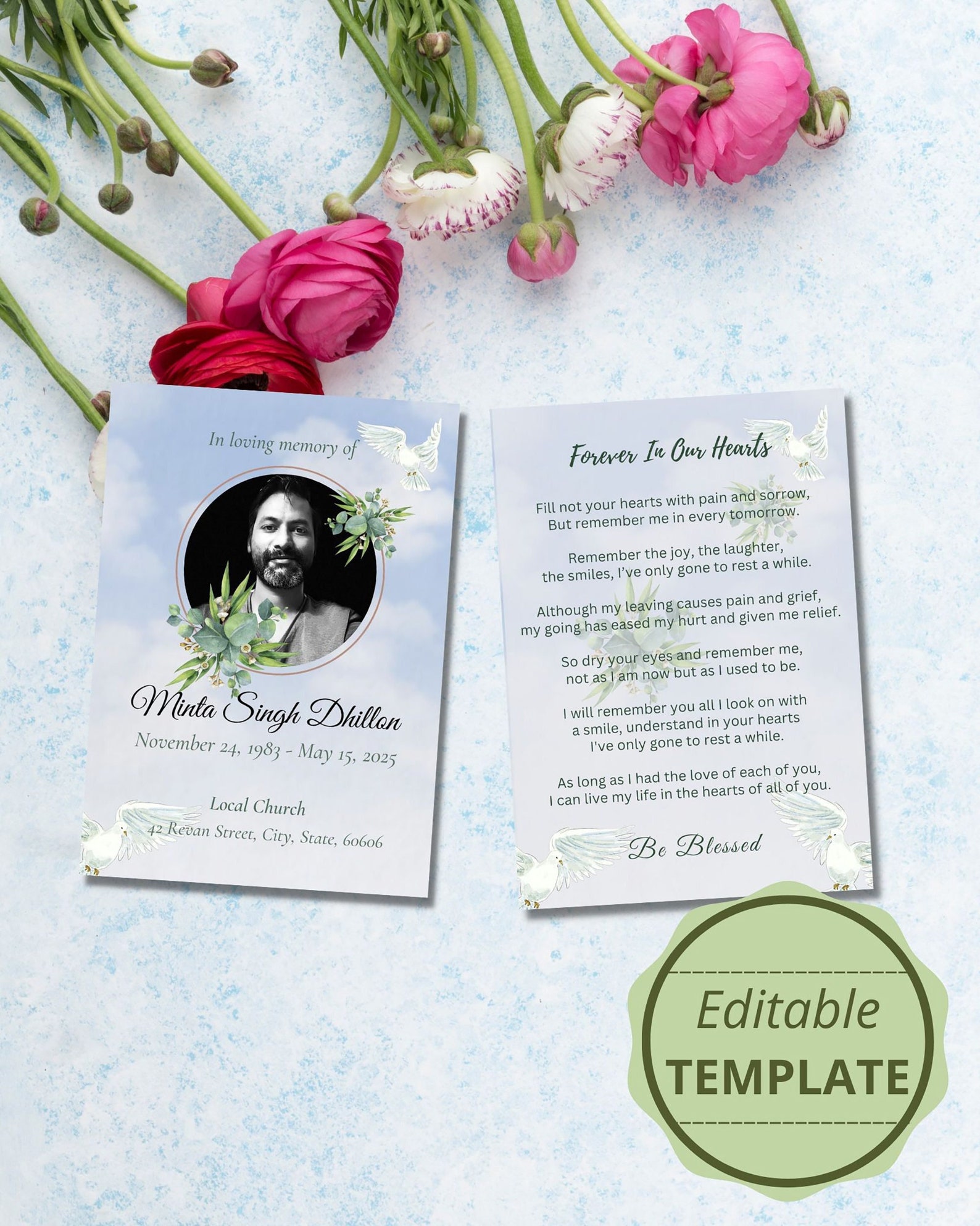 PRINTED Memorial Cards Personalized Funeral Prayer Cards Minimalist ...