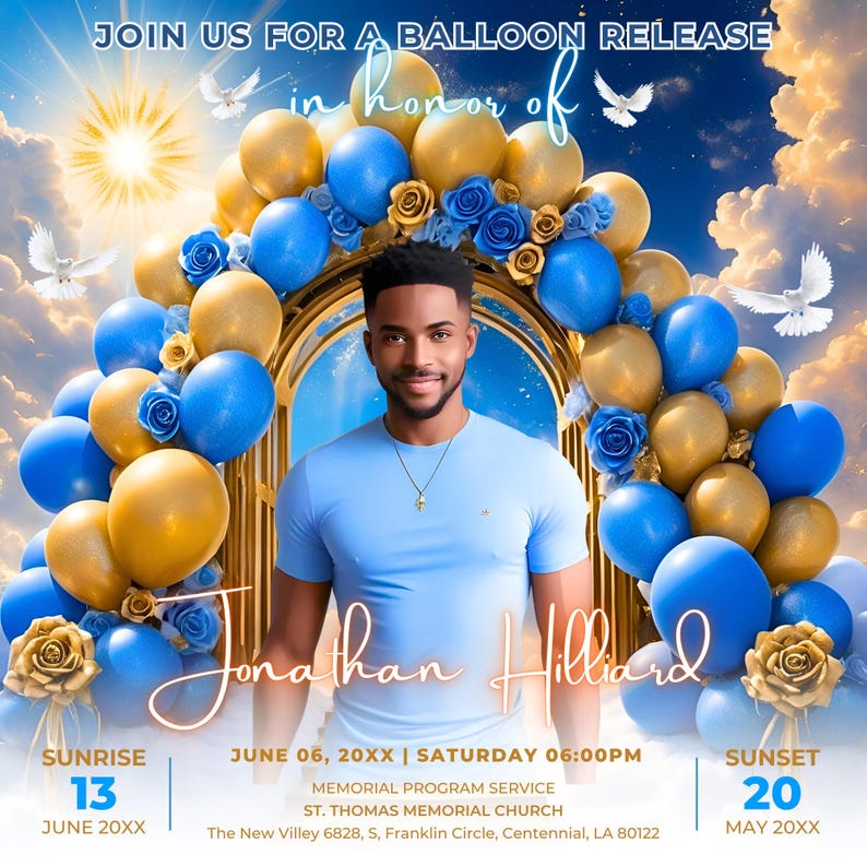 Balloon Release, in Loving Memory Flyer, Memorial Funeral Announcement ...