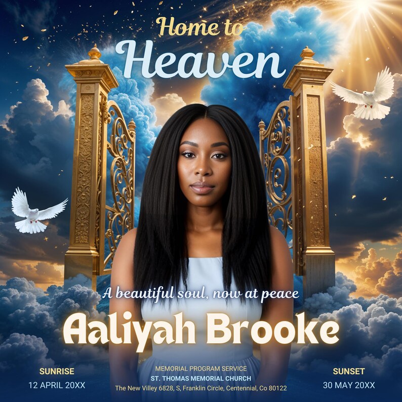 Home to Heaven, Memorial Funeral Announcement Flyer, Funeral ...