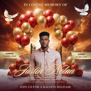 Balloon Release, in Loving Memory Flyer, Memorial Funeral Announcement ...