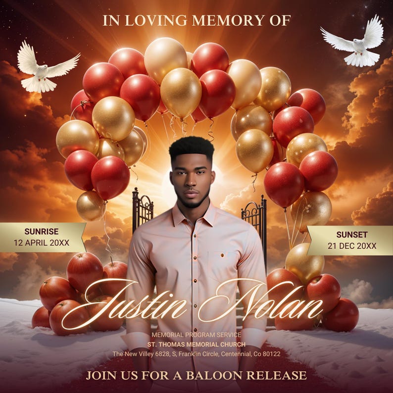 Balloon Release, in Loving Memory Flyer, Memorial Funeral Announcement ...