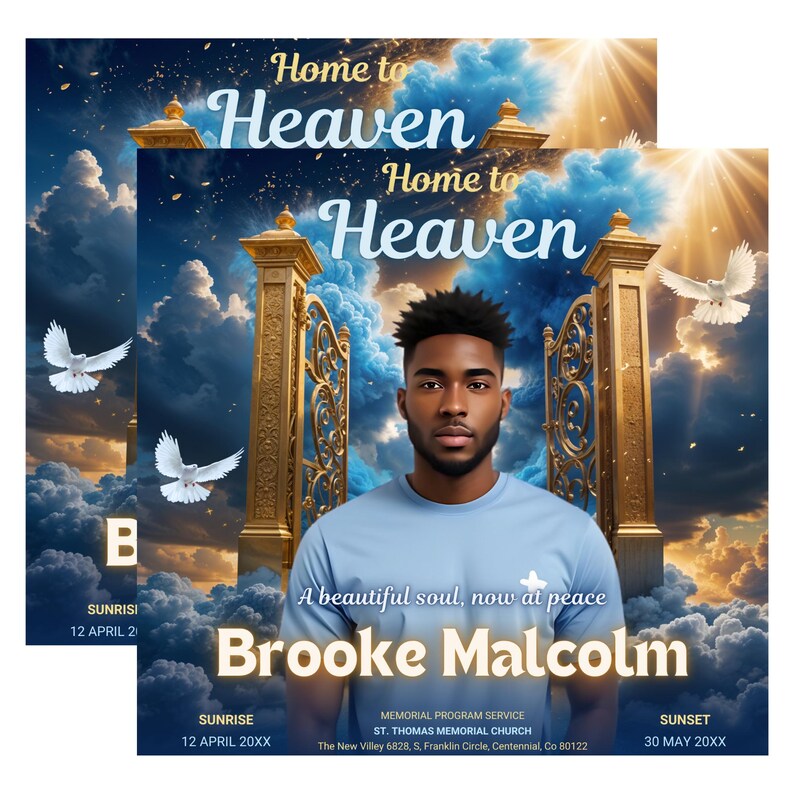 Home to Heaven, Memorial Funeral Announcement Flyer, Funeral ...