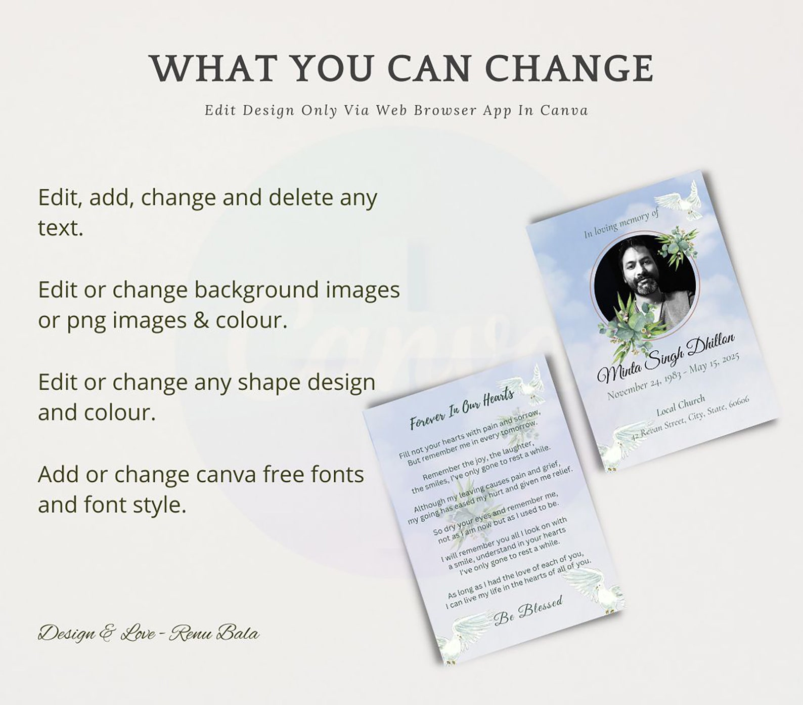 PRINTED Memorial Cards Personalized Funeral Prayer Cards Minimalist ...