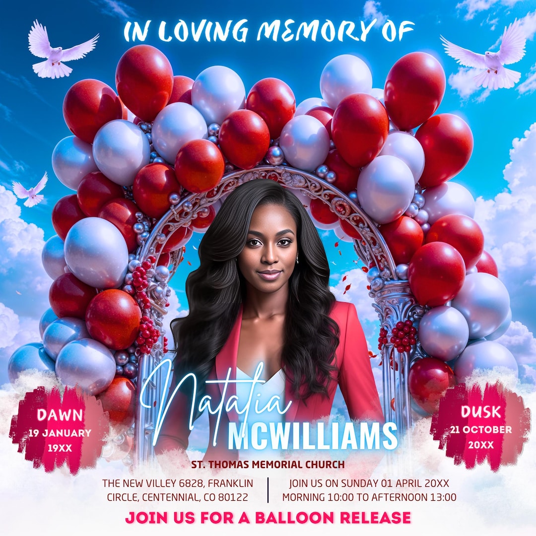 Balloon Release, in Loving Memory Flyer, Memorial Funeral Announcement ...