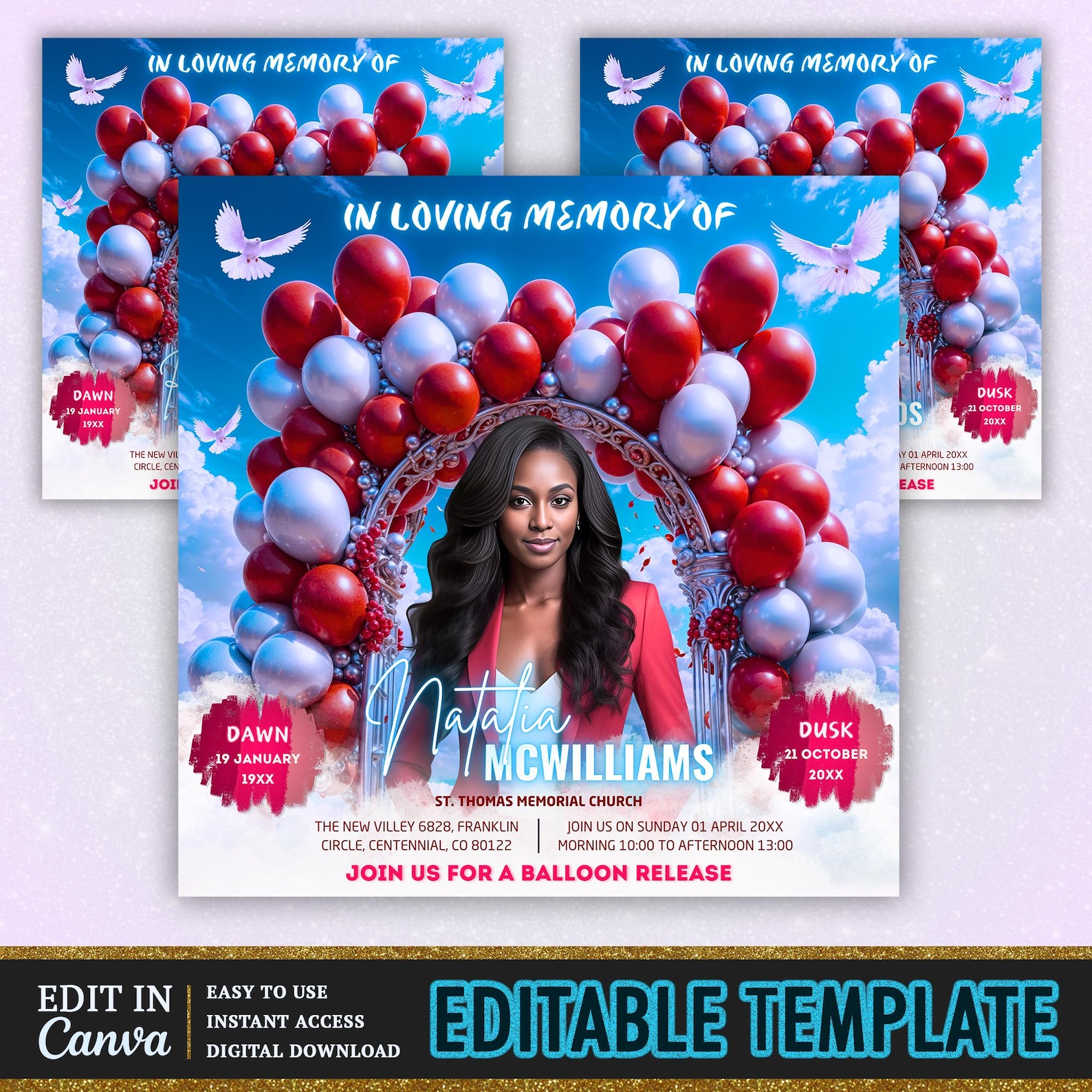 Balloon Release, in Loving Memory Flyer, Memorial Funeral Announcement ...