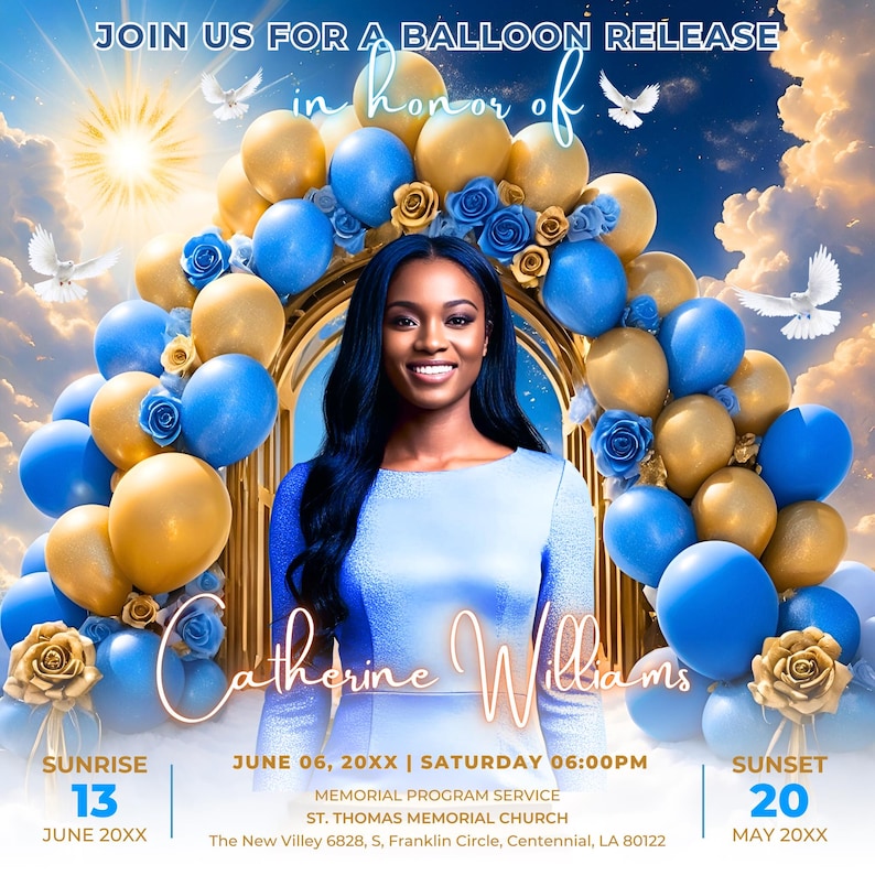 Balloon Release, in Loving Memory Flyer, Memorial Funeral Announcement ...