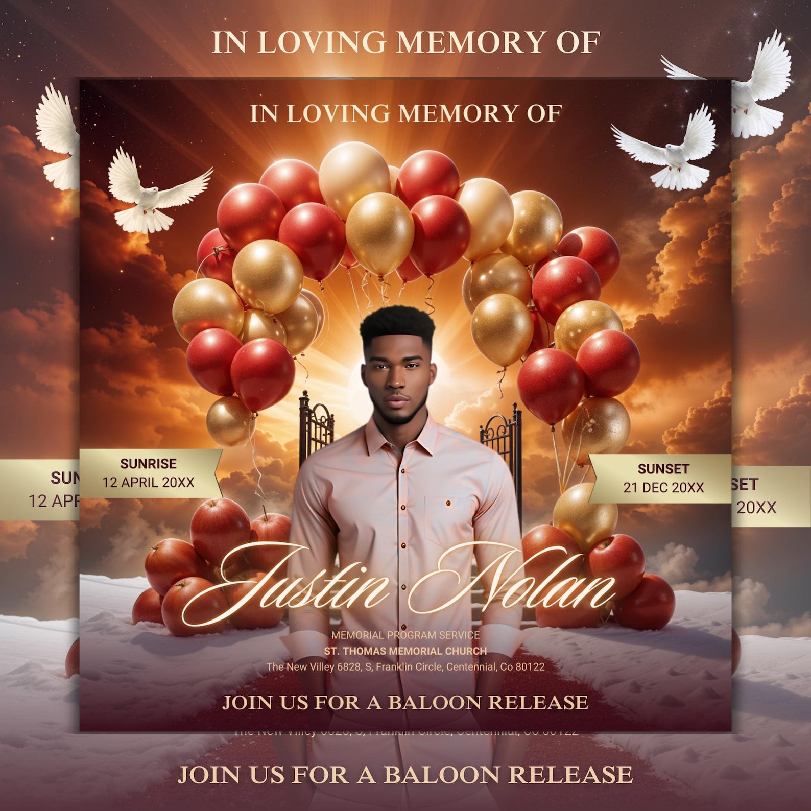 Balloon Release, in Loving Memory Flyer, Memorial Funeral Announcement ...