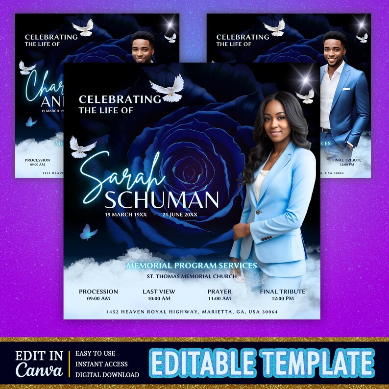 Memorial Funeral Announcement Flyer, Funeral Announcement Template, Funeral Invite Invitation ...