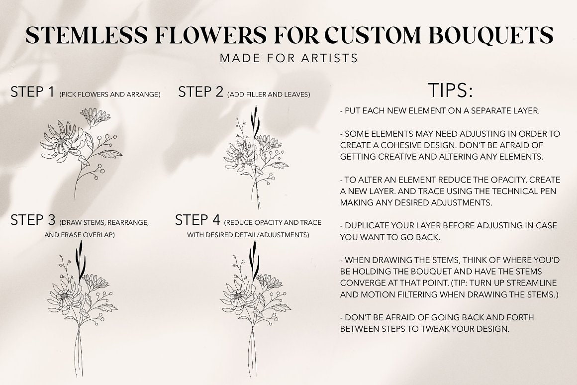 Procreate Custom Birth Flower Bouquet Minimalistic Flower Brushes ...