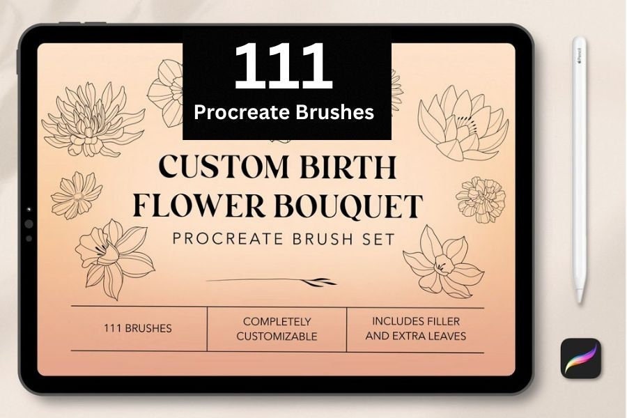 Procreate Custom Birth Flower Bouquet Minimalistic Flower Brushes ...