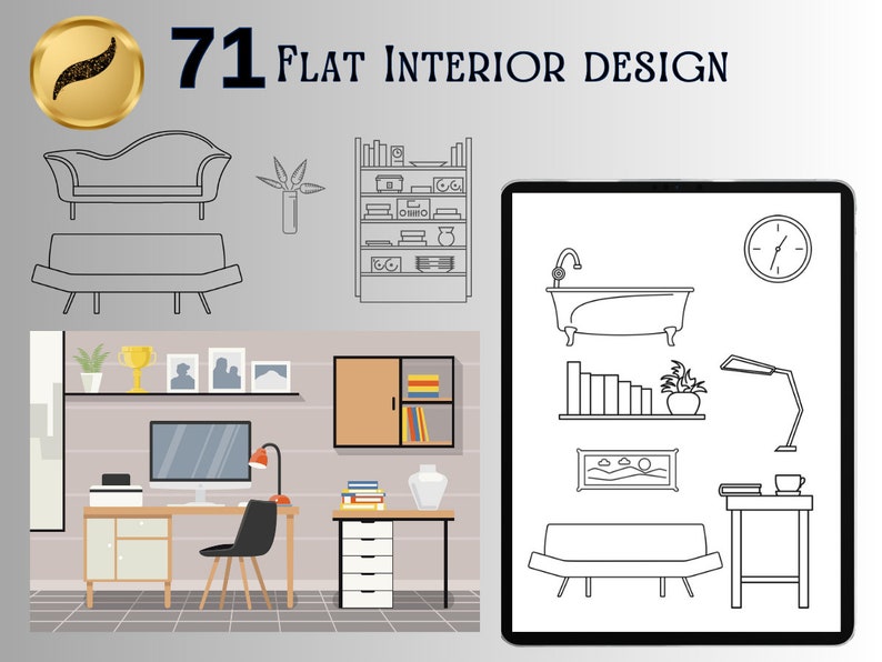 Procreate Interior Design Pack | Furniture Blocks | Floorplan Stamps ...