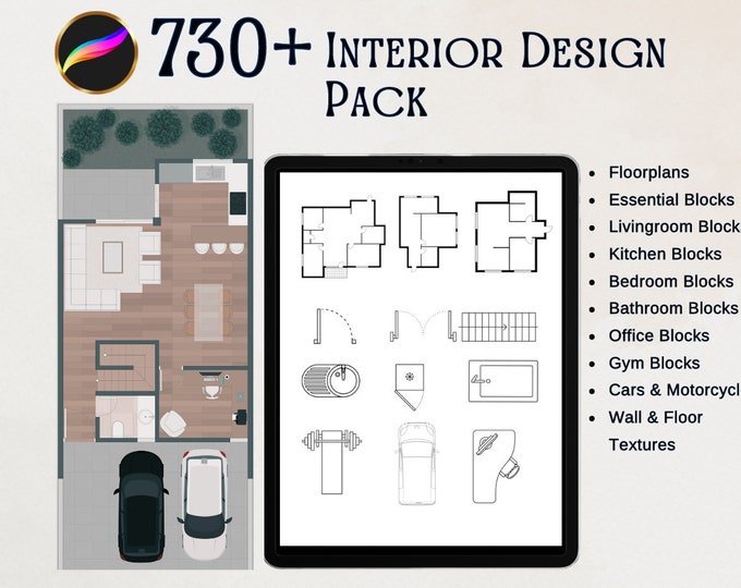 740+ Procreate Interior Design Stamps, Furniture Blocks, Furniture ...