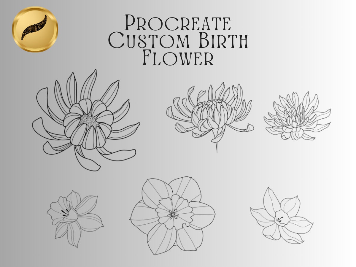 Procreate Custom Birth Flower Bouquet Minimalistic Flower Brushes ...
