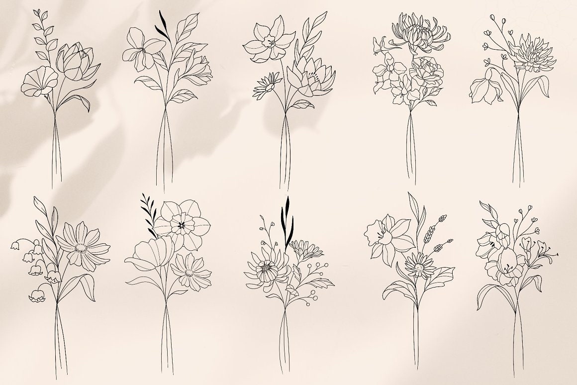Procreate Custom Birth Flower Bouquet Minimalistic Flower Brushes ...