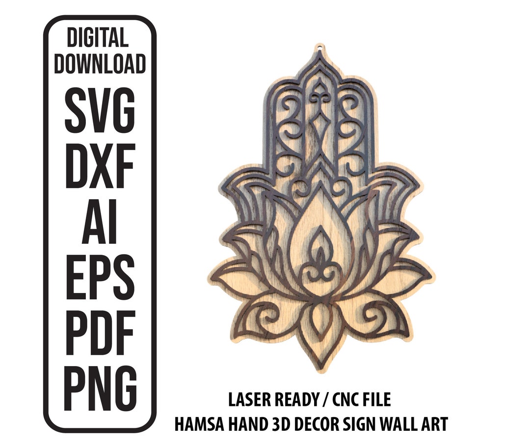 Hamsa Hand SVG Hamsa Hand Laser Cut File Dxf Hand of Fatima 3D Wall ...