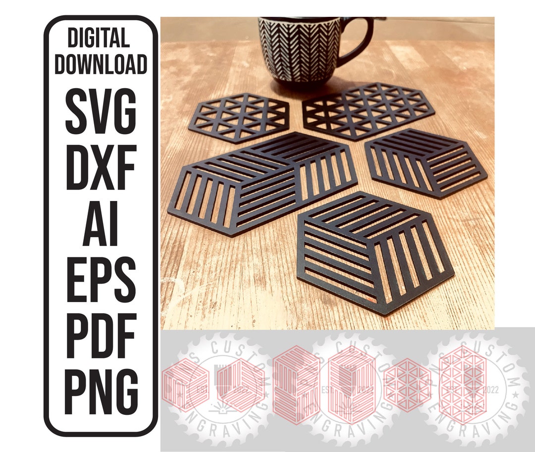 Hexagon Coasters Laser Cut Files: Geometric Drink Coasters (digital ...