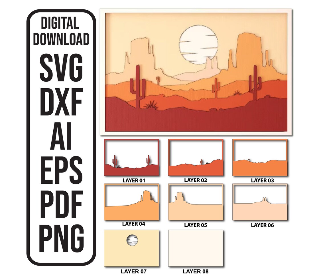 Arizona Desert Layered Laser Cut File Shadow Box (digital Download ...