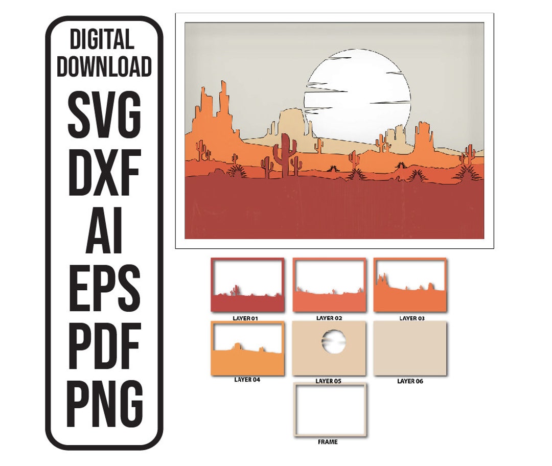 Desert Shadow Box Laser Cut File: Arizona Cactus Scene (digital ...
