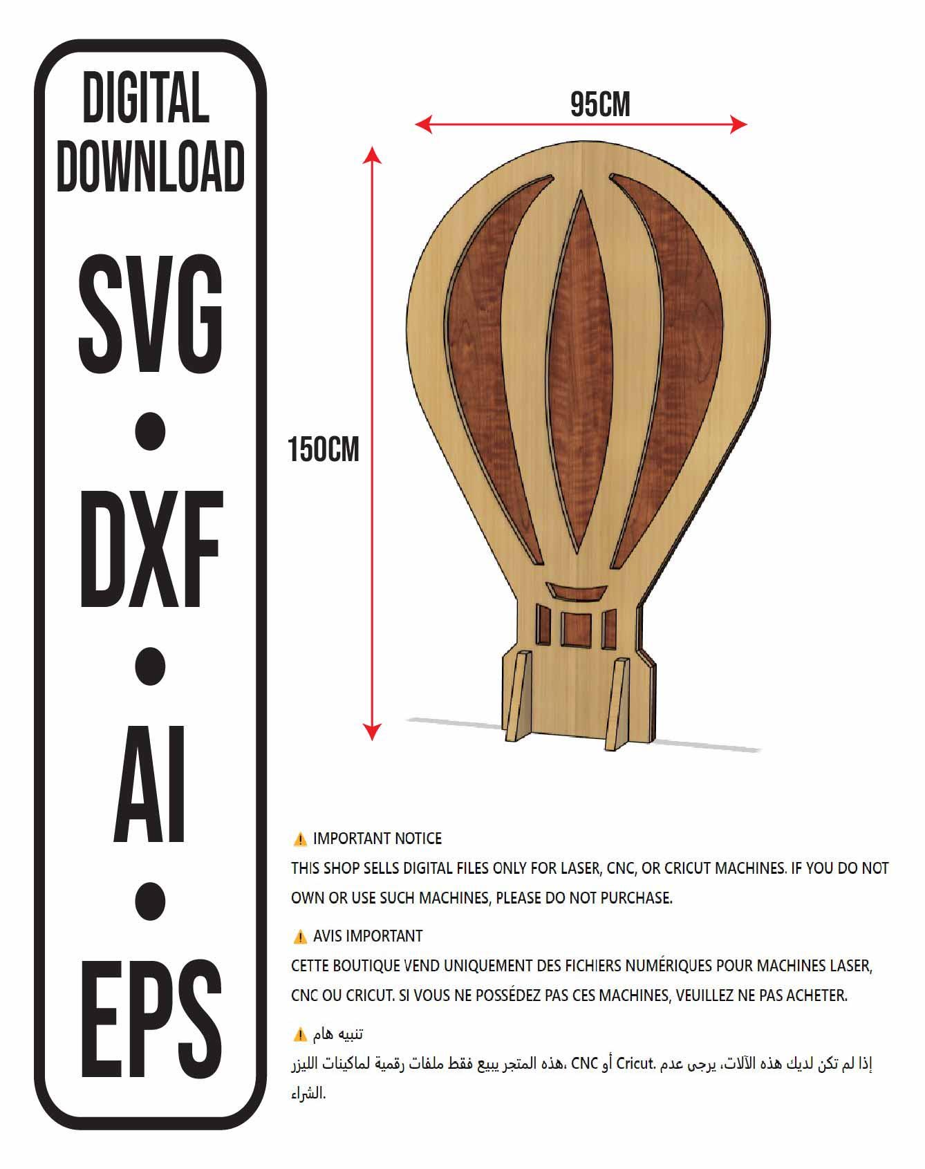 Hot Air Balloon Standee Laser Cut File • Svg Dxf Ai Eps Digital ...