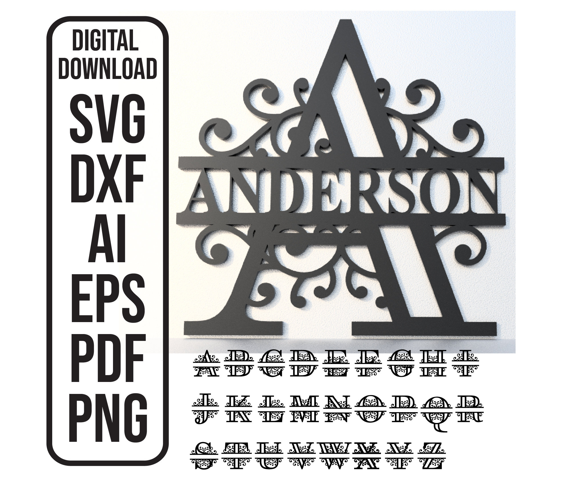Split Monogram DXF Name Sign: A-Z Laser Cut Files (digital Download) - Etsy