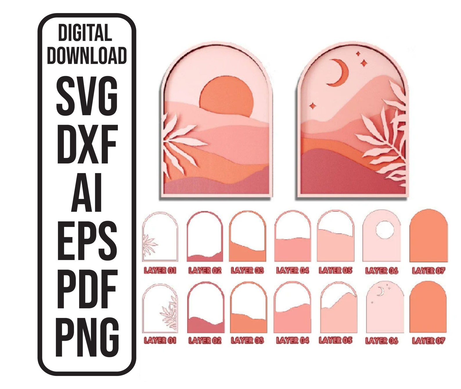 Multilayer SVG Laser Cut File Boho Style Shadow Box 3D Multilayer Wall ...