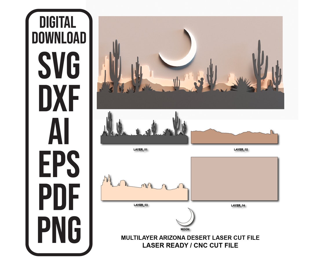 Arizona Desert Cactus Shadow Box, Multilayer Laser Cut Files (digital ...