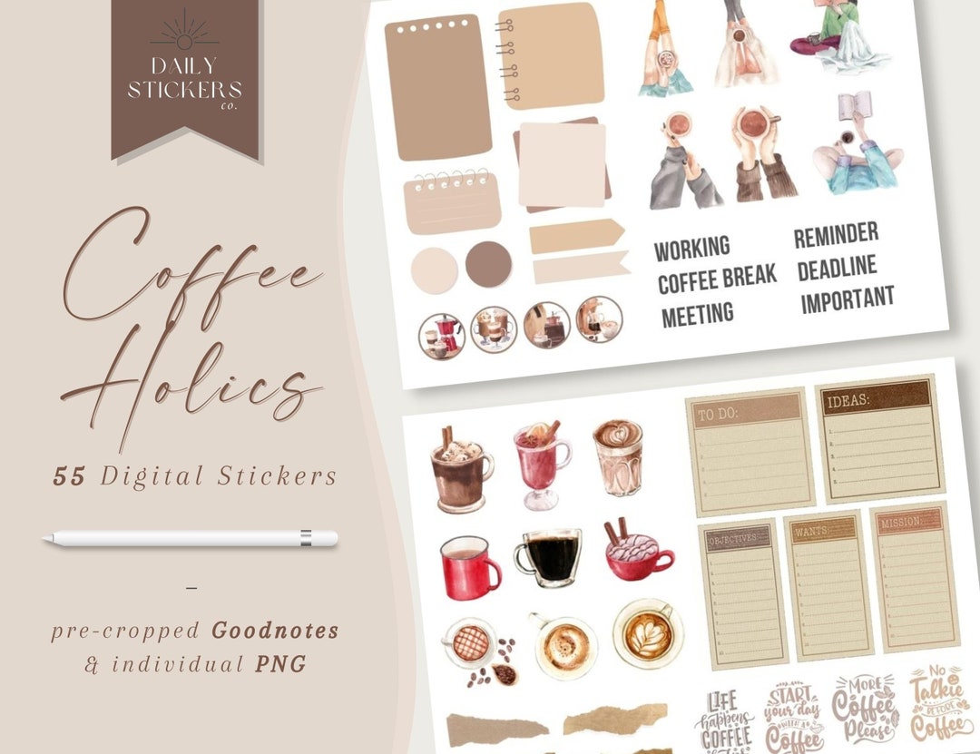 Coffeeholic Watercolor Digital Stickers for Goodnotes, Coffee Addict ...