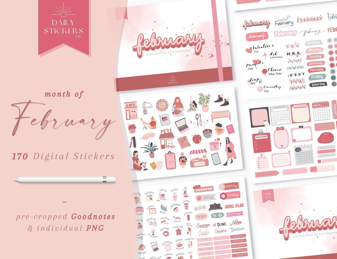 Month of February Goodnotes Digital Stickers for Everyday Use, Monthly ...