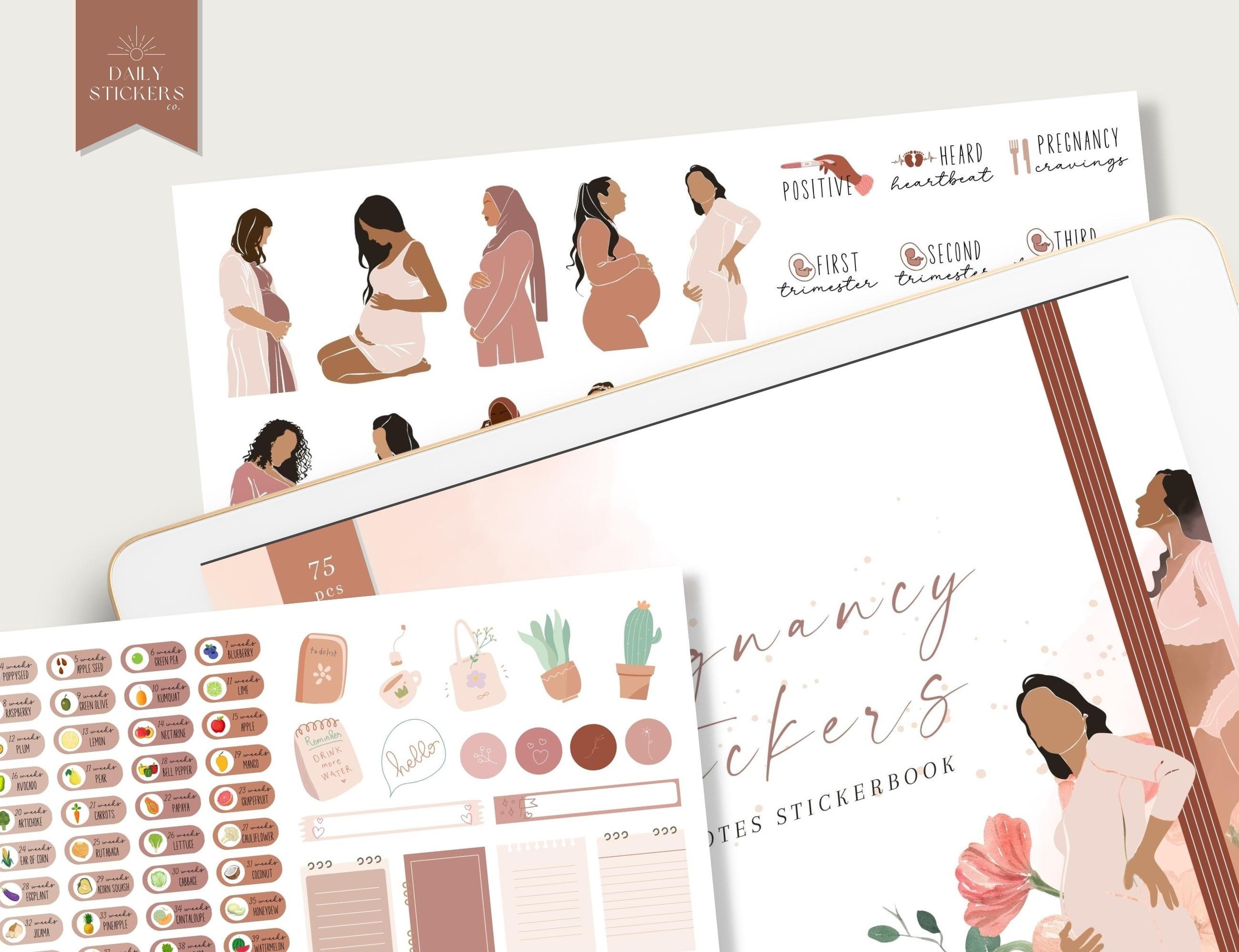 Pregnancy Stickers: 100 Mom & Baby Tracker Stickers (goodnotes PNG) - Etsy
