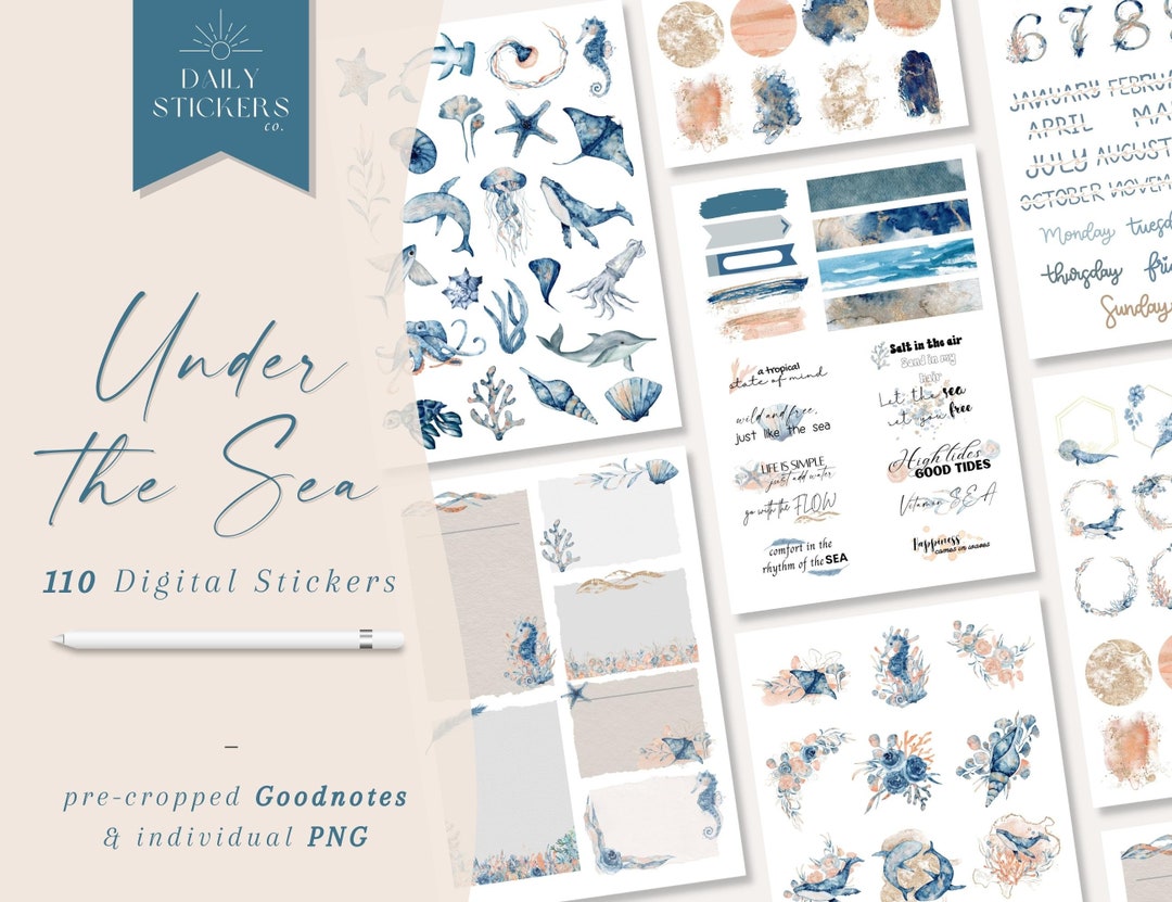 Under the Sea Goodnotes Digital Stickers, Sea Stickers, Whales, Ocean ...