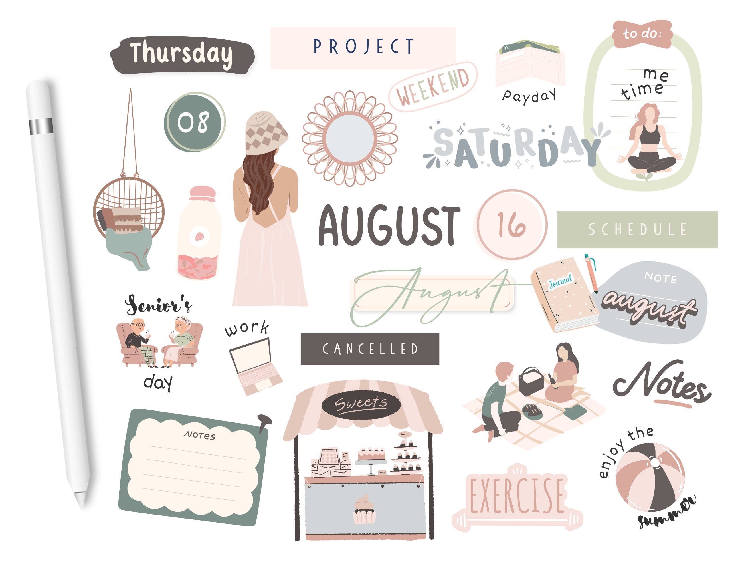 Month of August Goodnotes Digital Stickers for Everyday - Etsy
