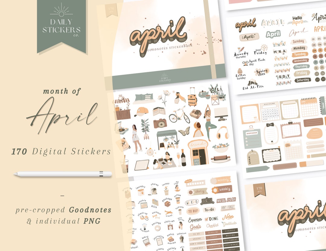 Month of April Goodnotes Digital Stickers for Everyday Use, Monthly ...