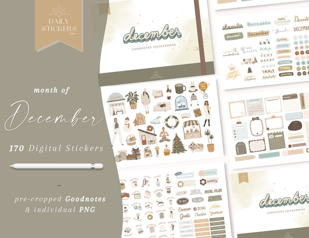 Month of December Goodnotes Digital Stickers for Everyday Use, Monthly ...
