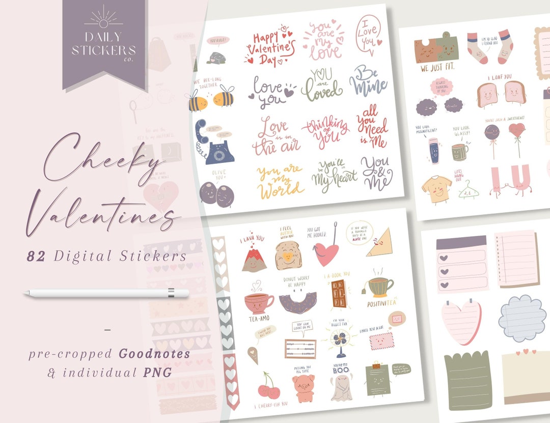 Cheeky Valentines Stickers: 82 Digital Planner Stickers (goodnotes PNG ...
