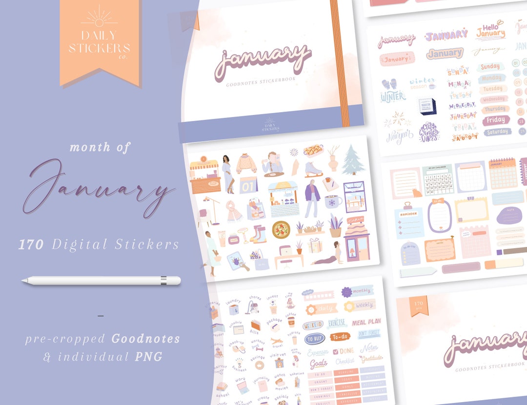 Month of January Goodnotes Digital Stickers for Everyday Use, Monthly ...