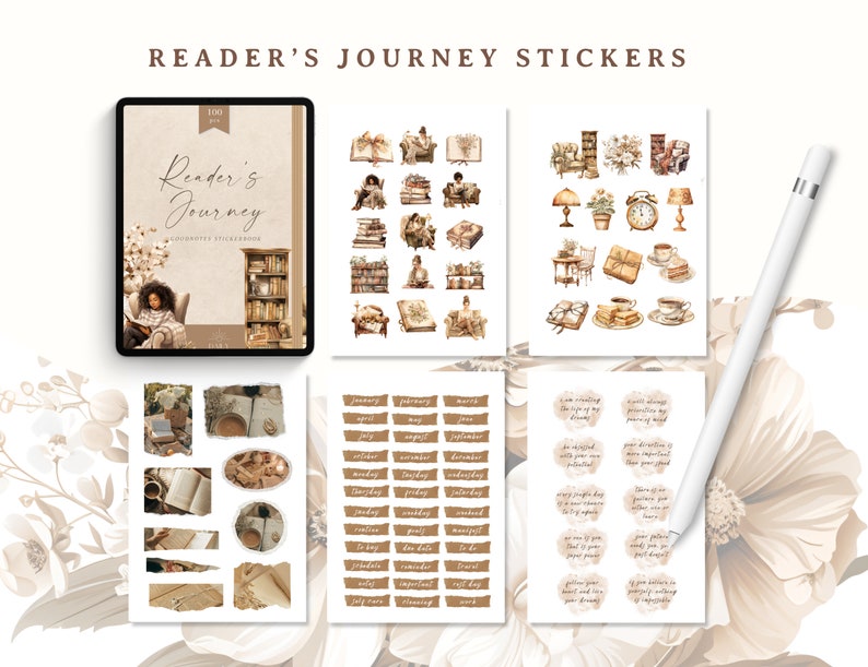 Reader's Journey Digital Stickers: Book Lover Scrapbook Clipart (PNG ...
