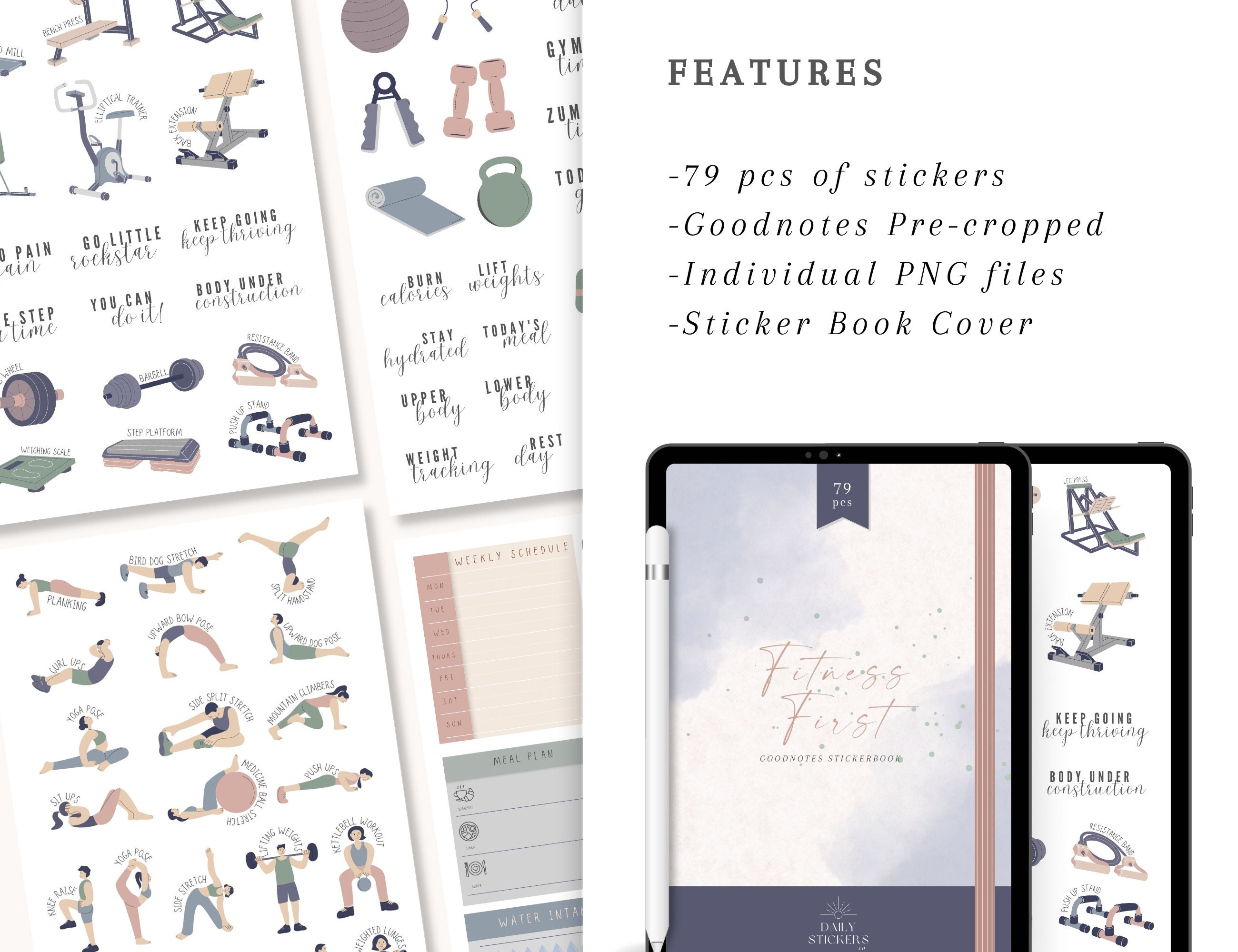 Fitness Goodnotes Digital Stickers Workout Stickers Health & - Etsy