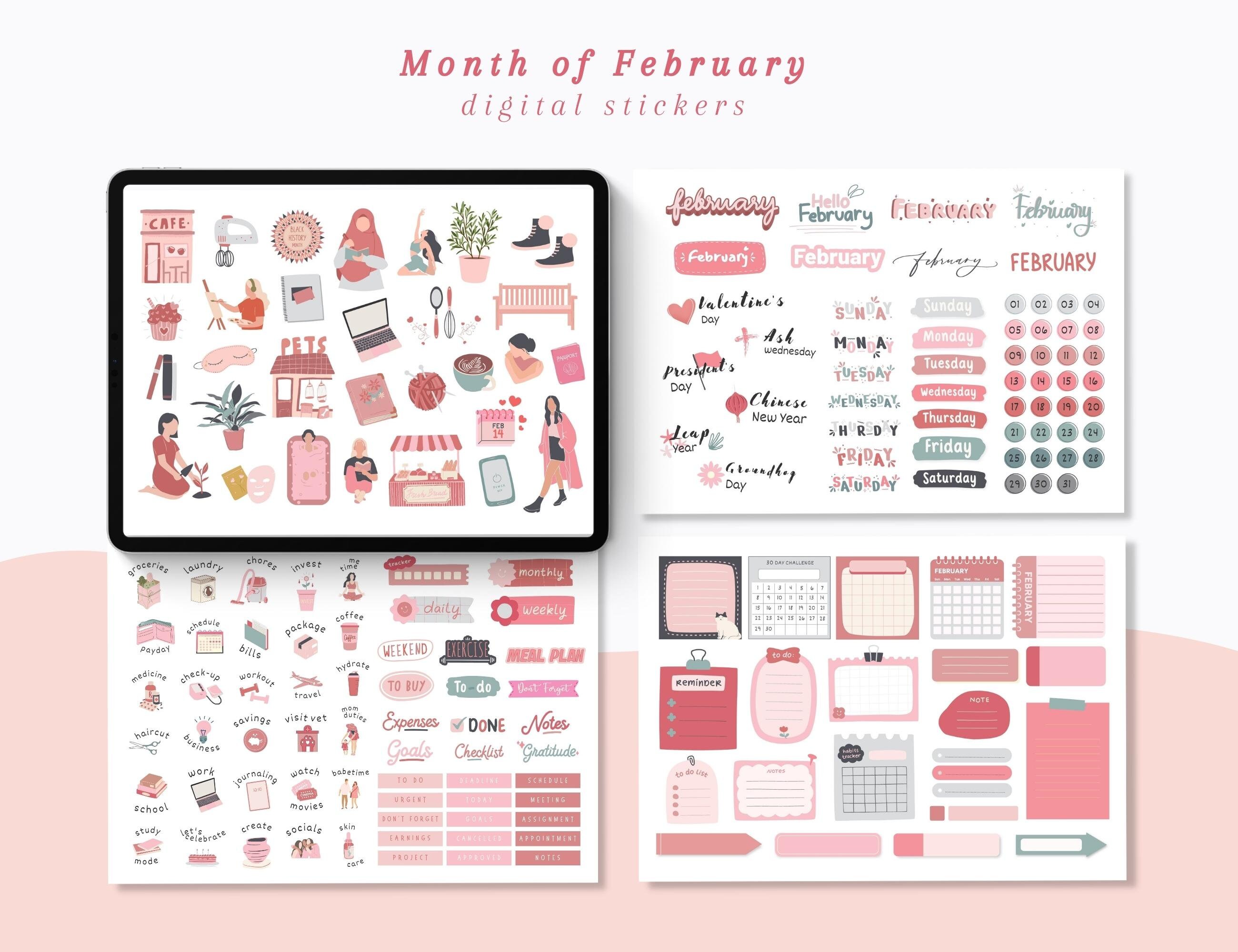 Month of February Goodnotes Digital Stickers for Everyday Use - Etsy